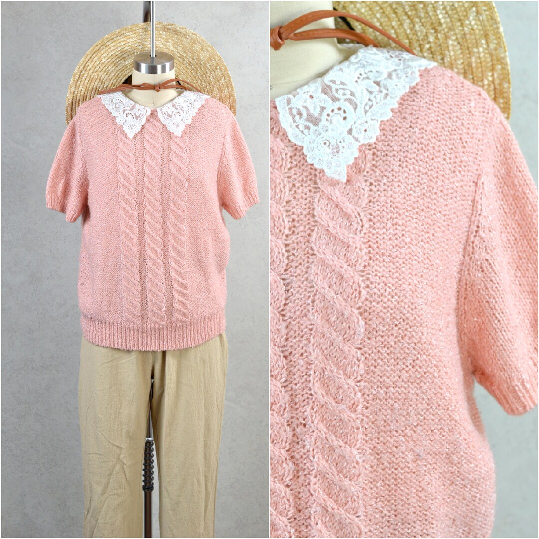 Women's Vintage 80s Ballerina Pink Lace Collar Chunky Acrylic Blend ...