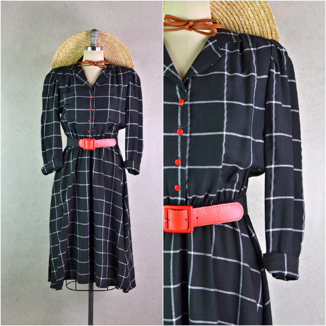 Women's Vintage 70s Stuart Alan Black & White Window Pane Plaid ...