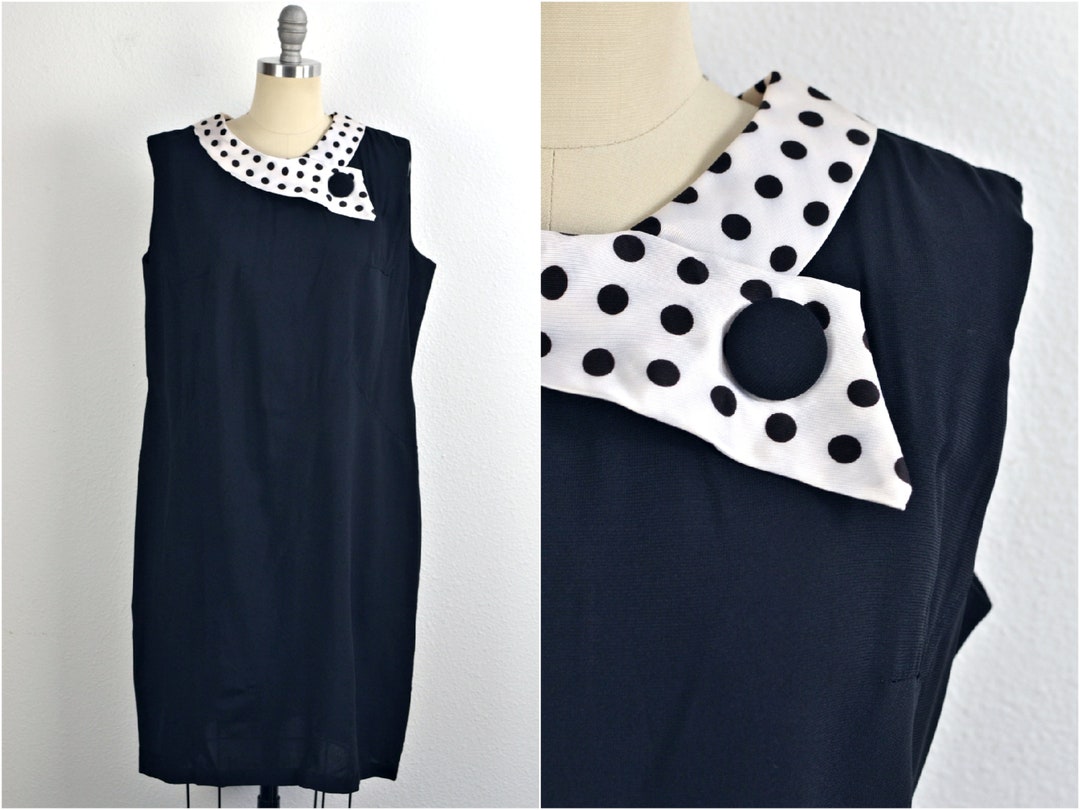 Women's Vintage 60s 70s Mod Black Sheath Sleeveless Dress With Black ...