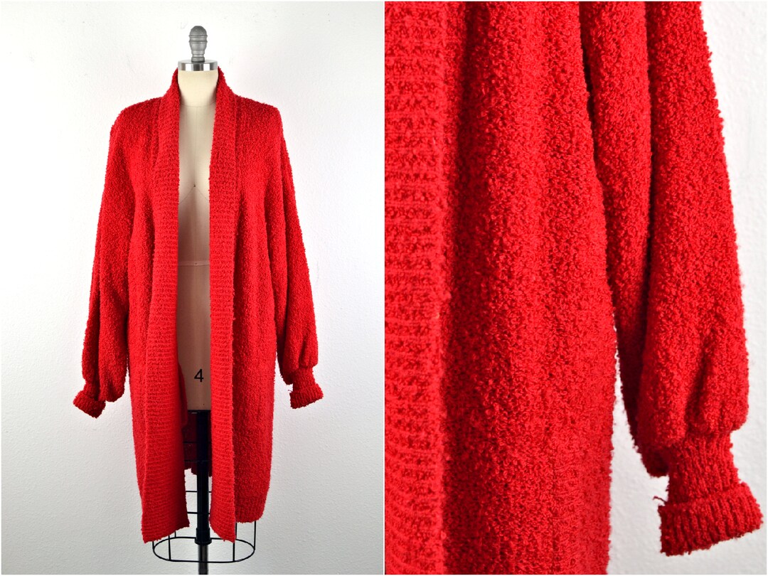 Women's Vintage 80s Cozy Bright Cherry Red Boucle Nubby Chunky Knit ...