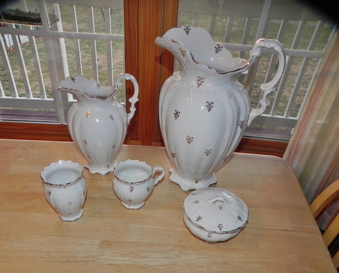 Wash Set - Edwin M. Knowles - Semi Vitreous - 5 Piece - 3 Pitchers ...