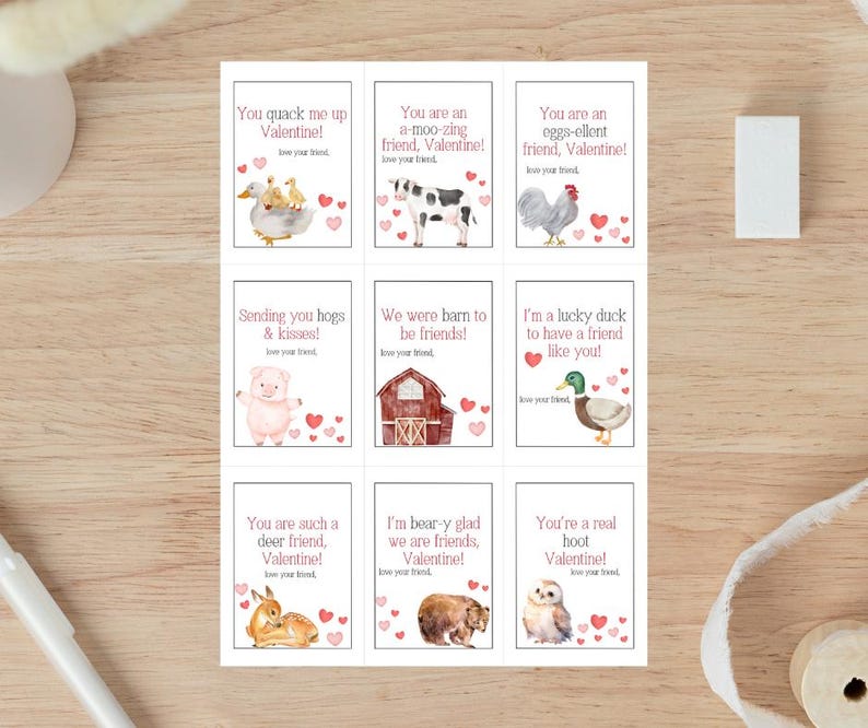 Farm Animal + Woodland Animal Printable Tags | Animal Valentine's Cards ...