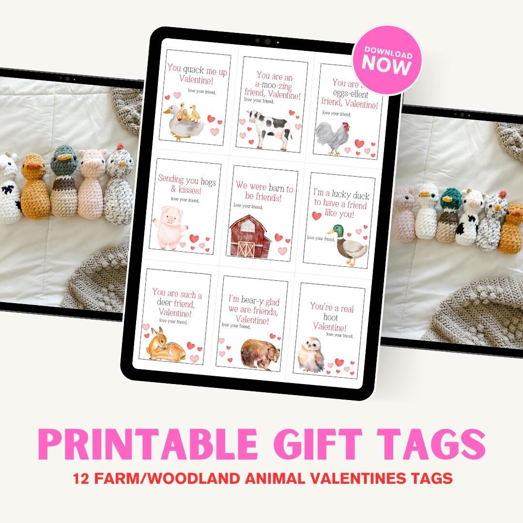 Farm Animal + Woodland Animal Printable Tags | Animal Valentine's Cards ...