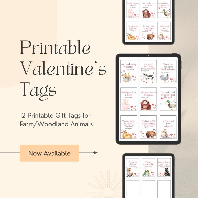 Farm Animal + Woodland Animal Printable Tags | Animal Valentine's Cards ...