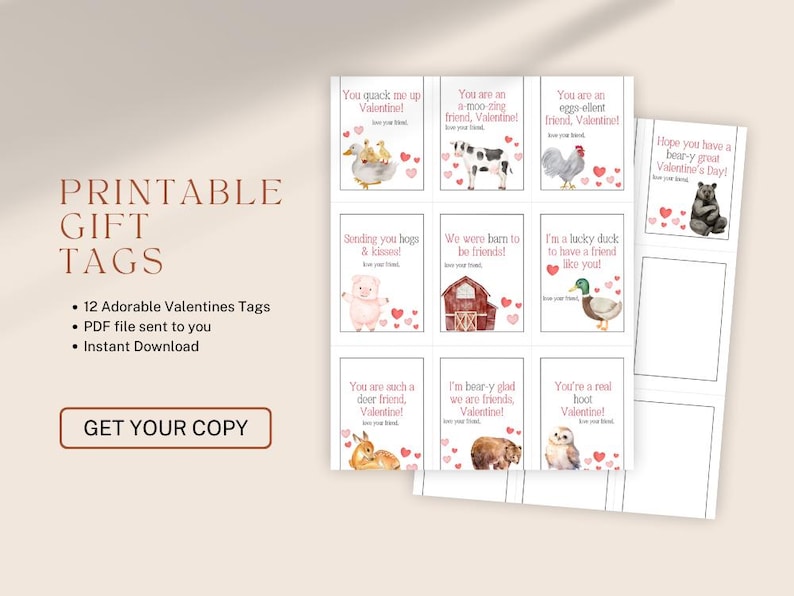 Farm Animal + Woodland Animal Printable Tags | Animal Valentine's Cards ...