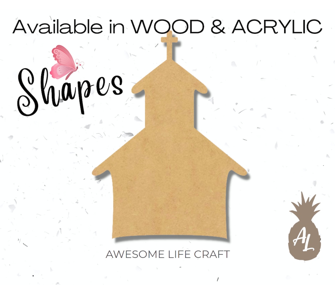 Church Wood Cutout, Unfinished Craft Church Shape, Church Acrylic Shape ...