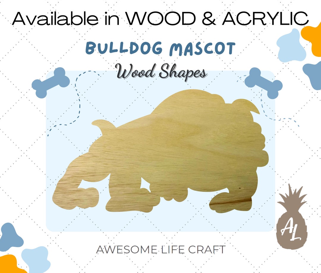 Wooden Bulldog Mascot Shape, Unfinished Real Wood Bulldog Cutout ...