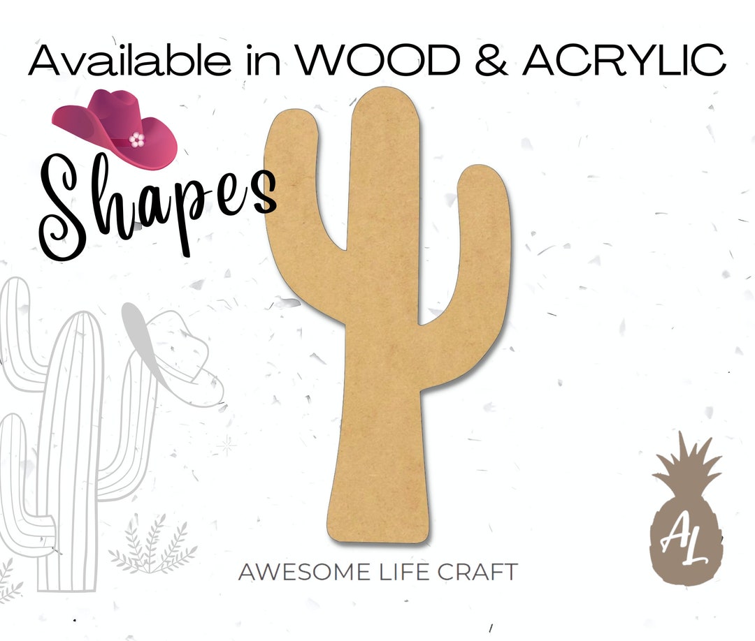 Wooden Cactus Craft Cutout, Unfinished Wood Blank, Cactus Acrylic Shape ...