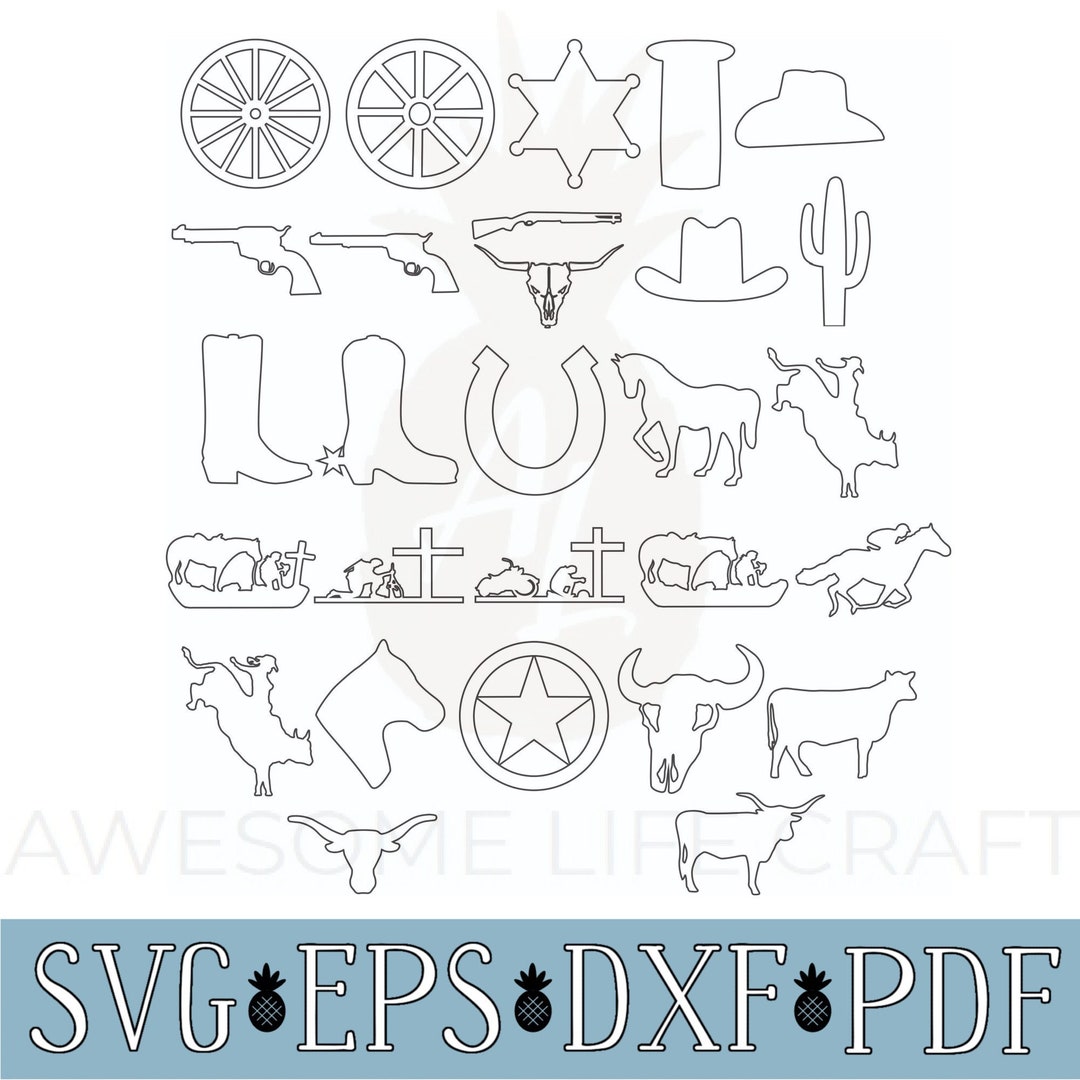 SVG Western Bundle, Download 28 Cowboy Bundle Cut Files, DXF CNC Laser ...