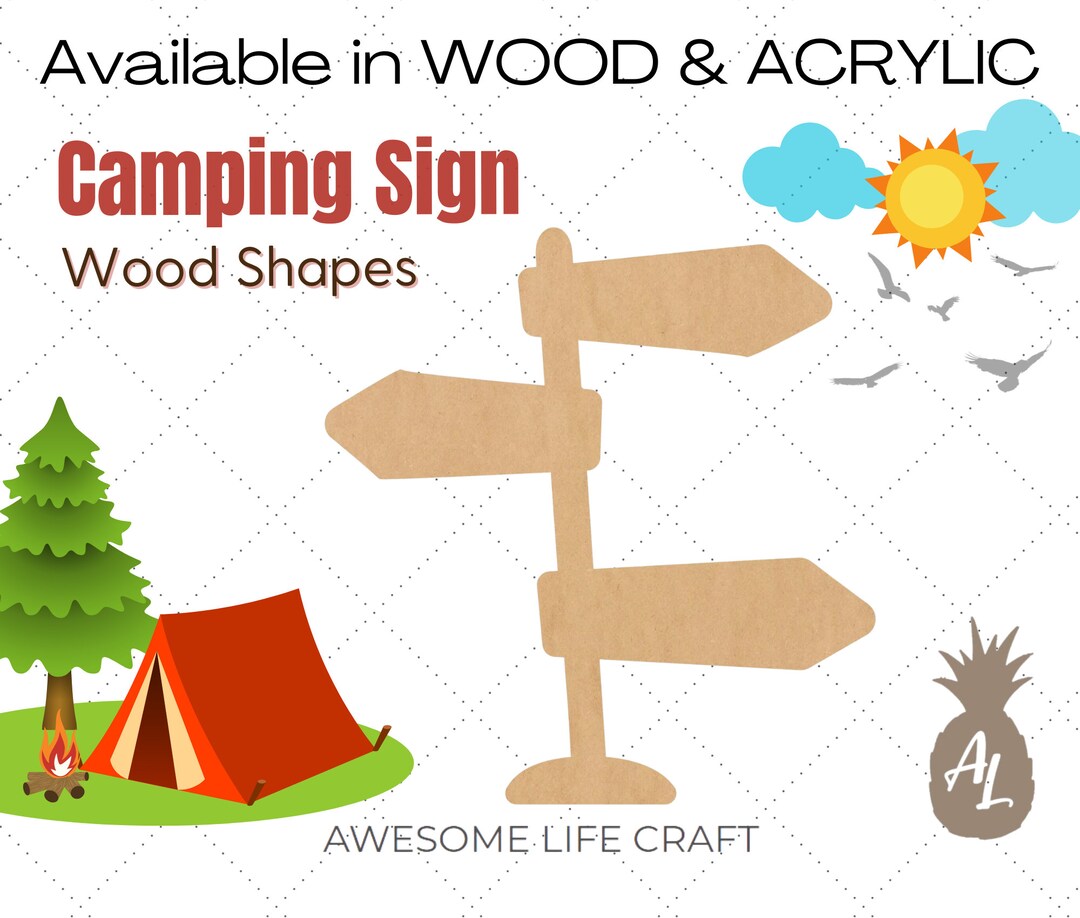Camping Sign Wood Cutout, Unfinished Sign Wooden Shape, Acrylic Camping ...