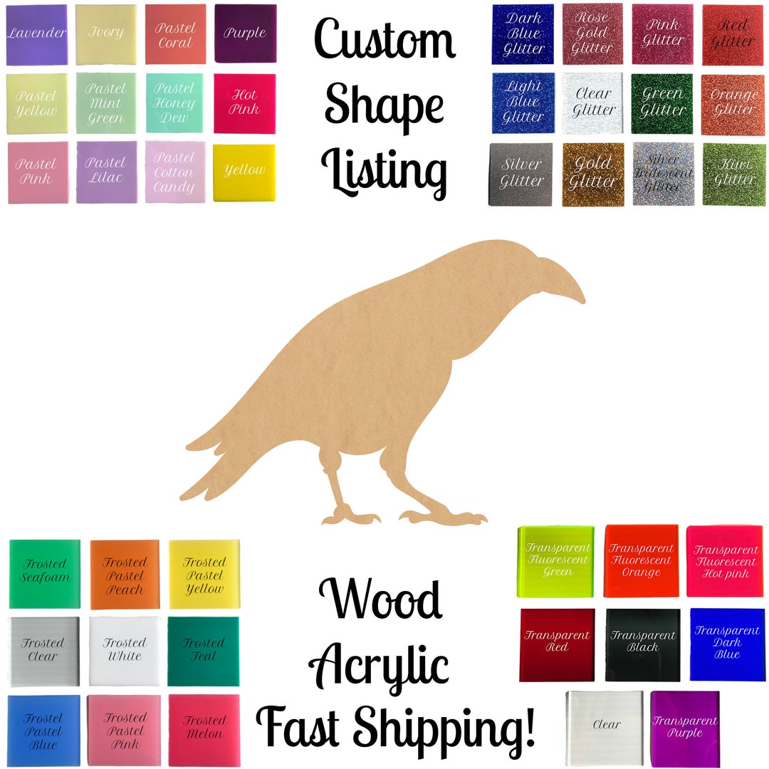 Raven Wood Shape, Unfinished Halloween Raven Cutout, Glitter Acrylic ...