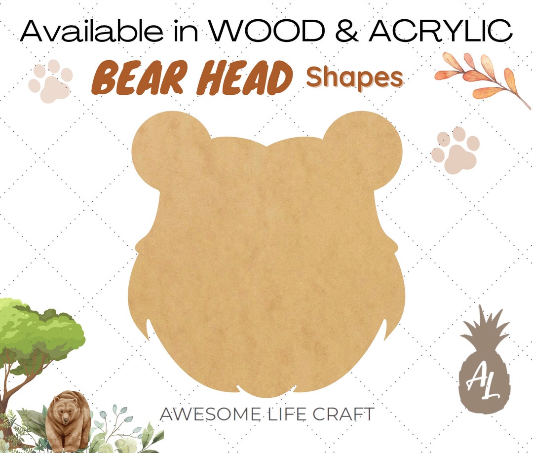 Wood Bear Head Shape, Unfinished Craft Bear DIY Cutout, Bear Acrylic ...