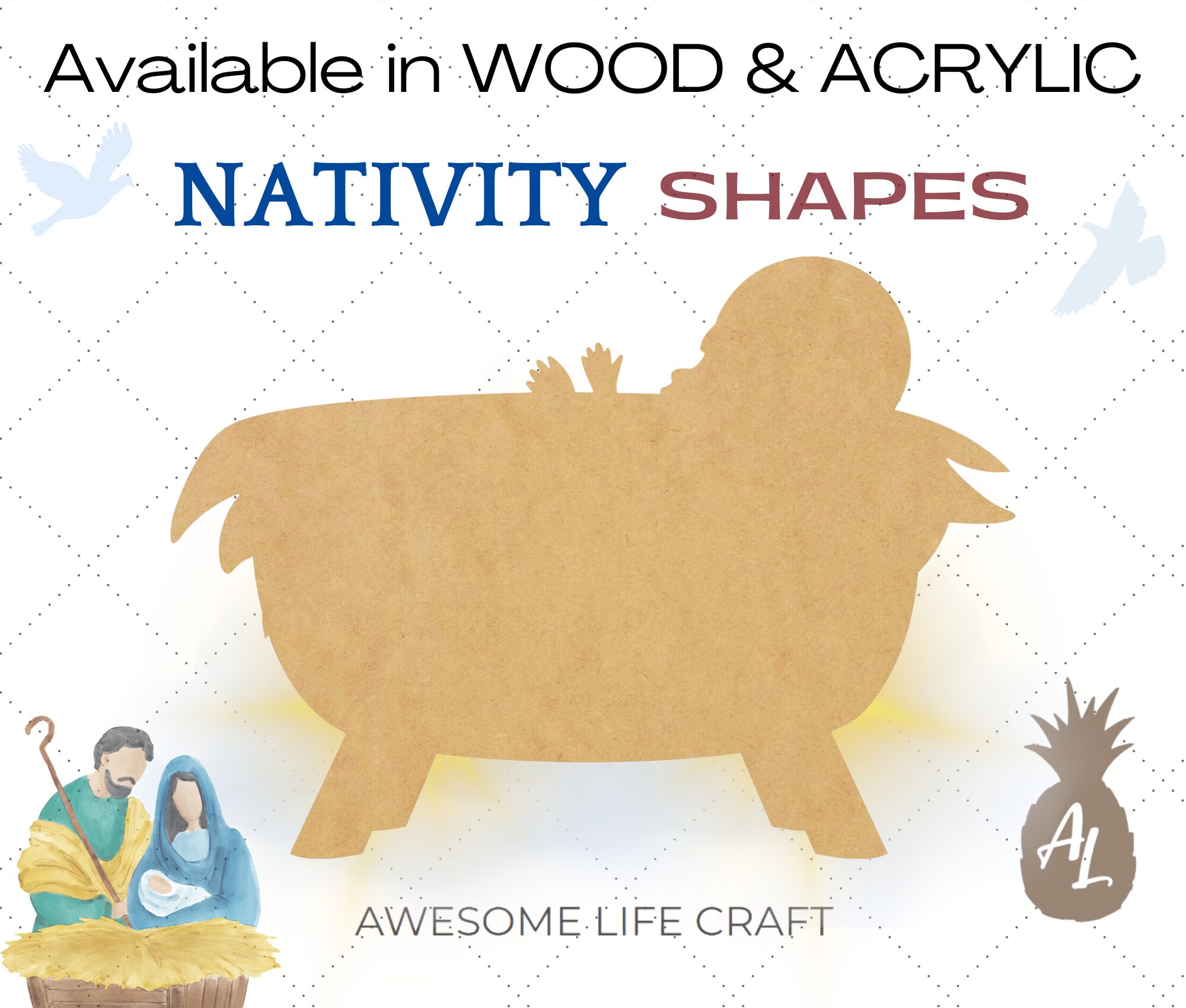 Wooden Baby Jesus Nativity Cutout: Glitter Acrylic Christmas Craft ...