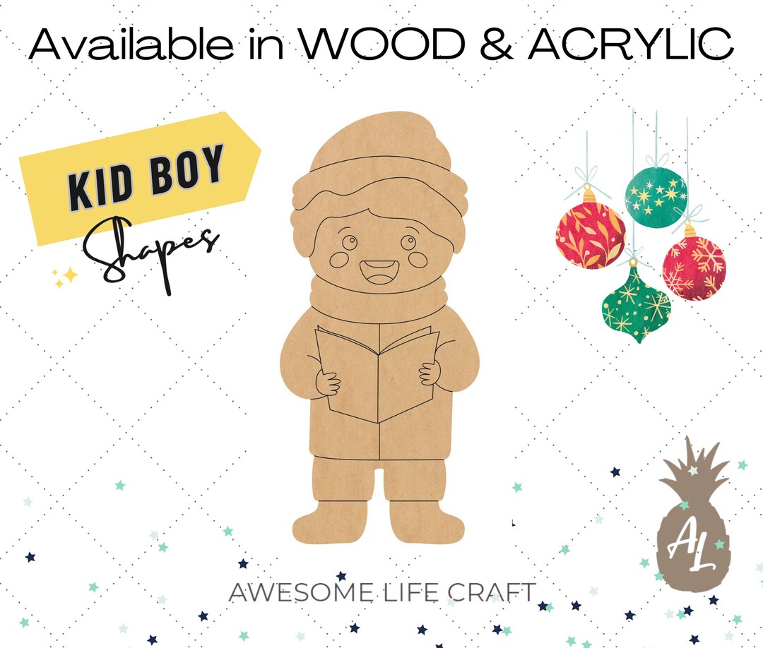 Christmas Caroling Wood Cutout, Kid Boy Caroling Craft, Acrylic ...