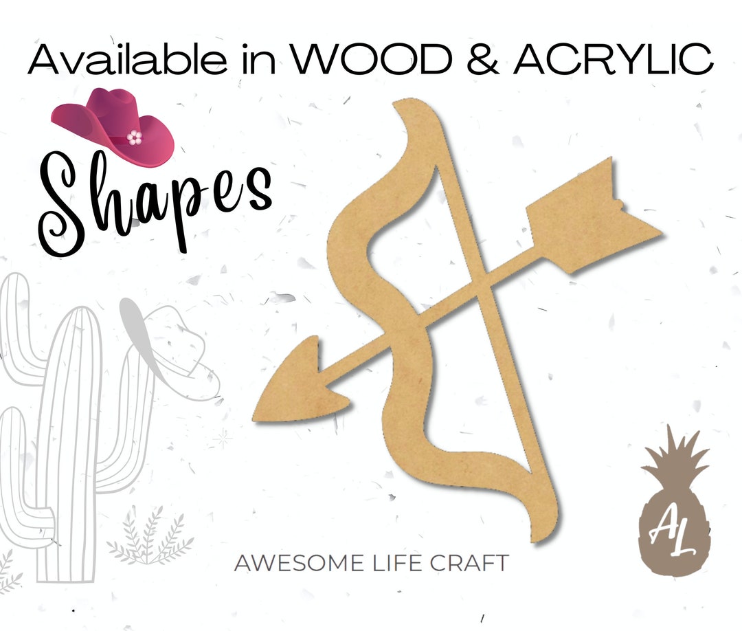 Wooden Bow and Arrow Cutout, Unfinished Wood Blank, Bow and Arrow ...