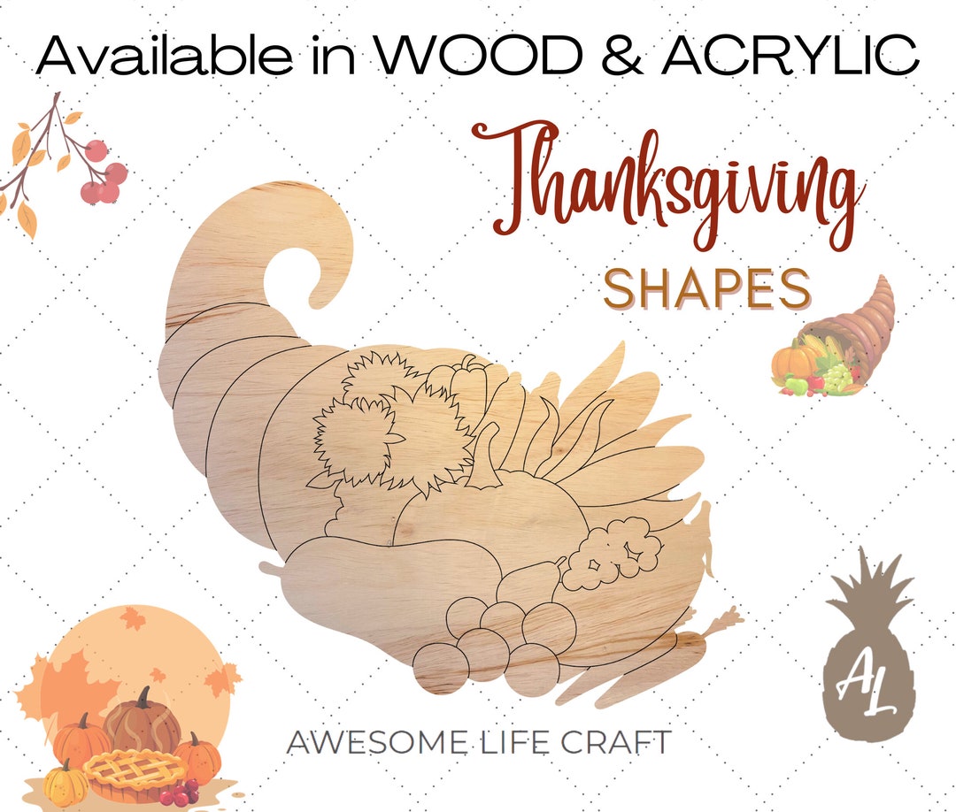 Cornucopia Wood Shape, Thanksgiving Cornucopia Cutout, Engraved Fall ...