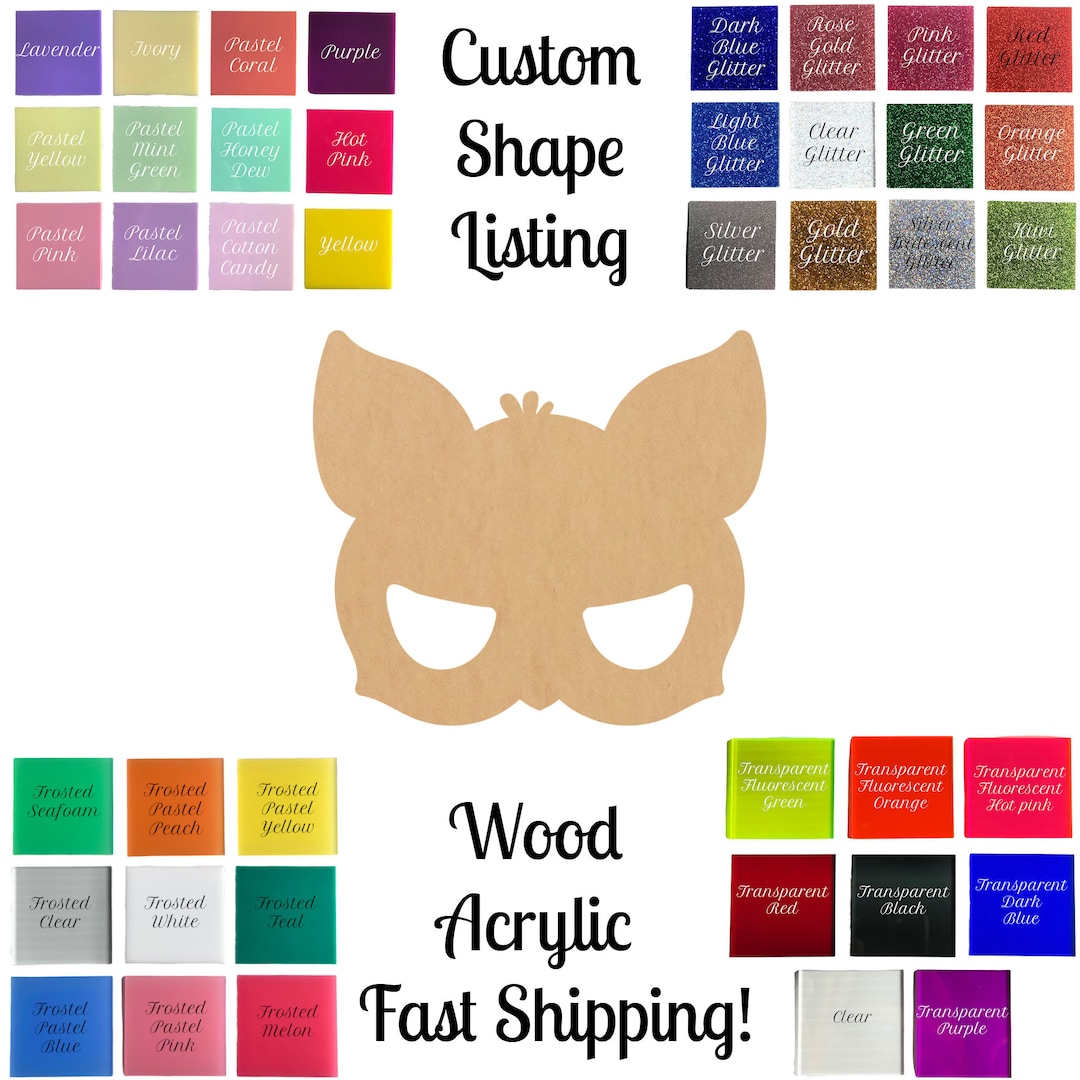 Cat Mask Wood Cutout, Unfinished Cat Wooden Shape, Glitter Acrylic ...