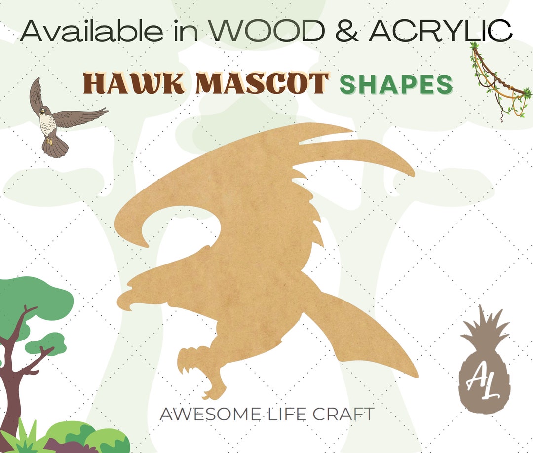 Wooden Hawk Mascot Cutout, Unfinished Wood Craft, Hawk Acrylic Shape ...