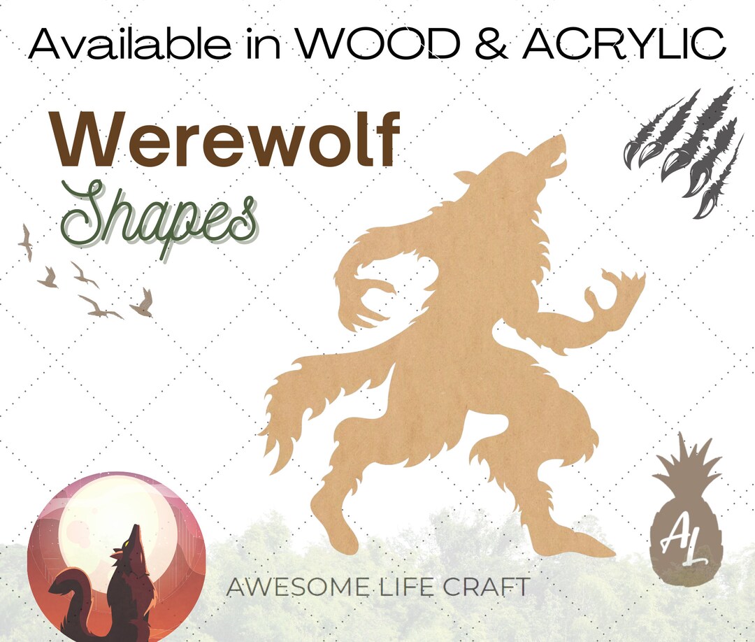 Werewolf Wood Shape, Unfinished Wolf Craft Paintable MDF, Werewolf ...