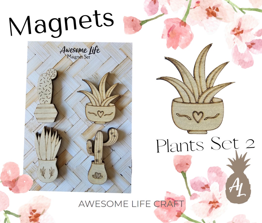 Cactus & Plant Wood Magnets Set: Laser Cut Birch Decor - Etsy