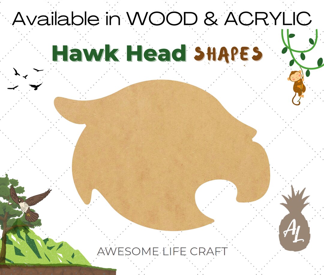 Wood Hawk Head Cutout, Mascot Wood Craft Shape, Hawk Acrylic Shape ...