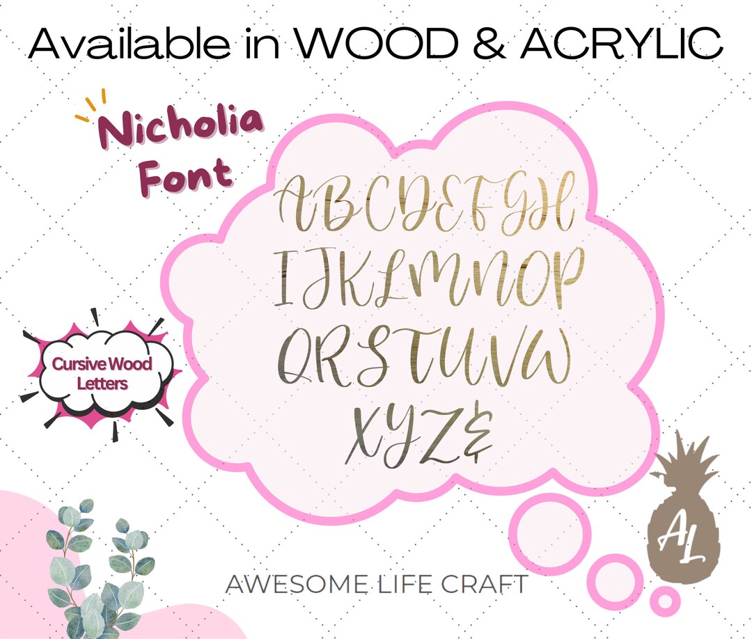 Wooden Cursive Letters, Paintable Wall Hanging Craft Letter, Nicholia ...