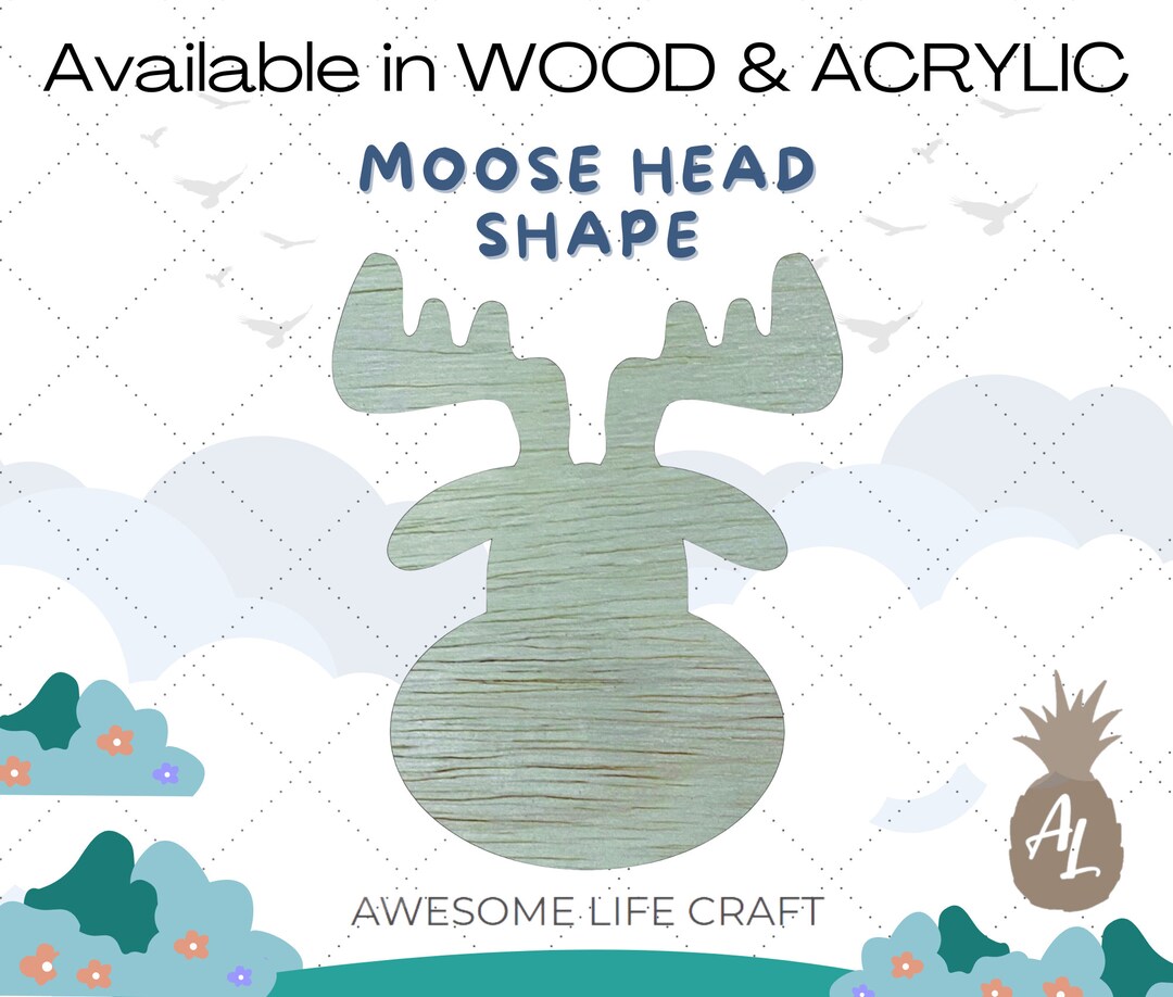 Unpainted Real Wood Grain Moose Head Shape, Paintable Wall Hanging ...