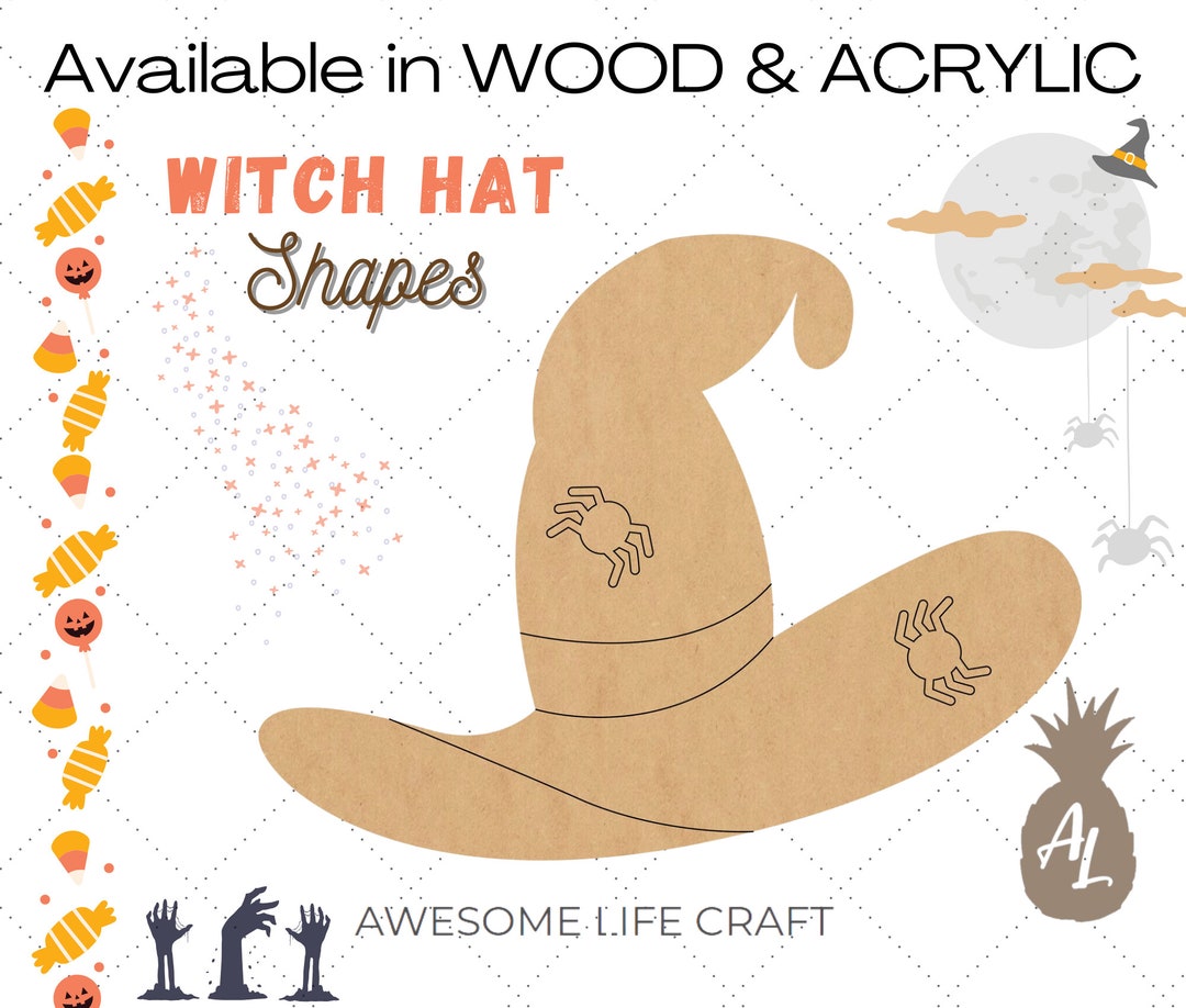 Spider Witch Hat Wooden Shape Halloween MDF Cutout Acrylic - Etsy