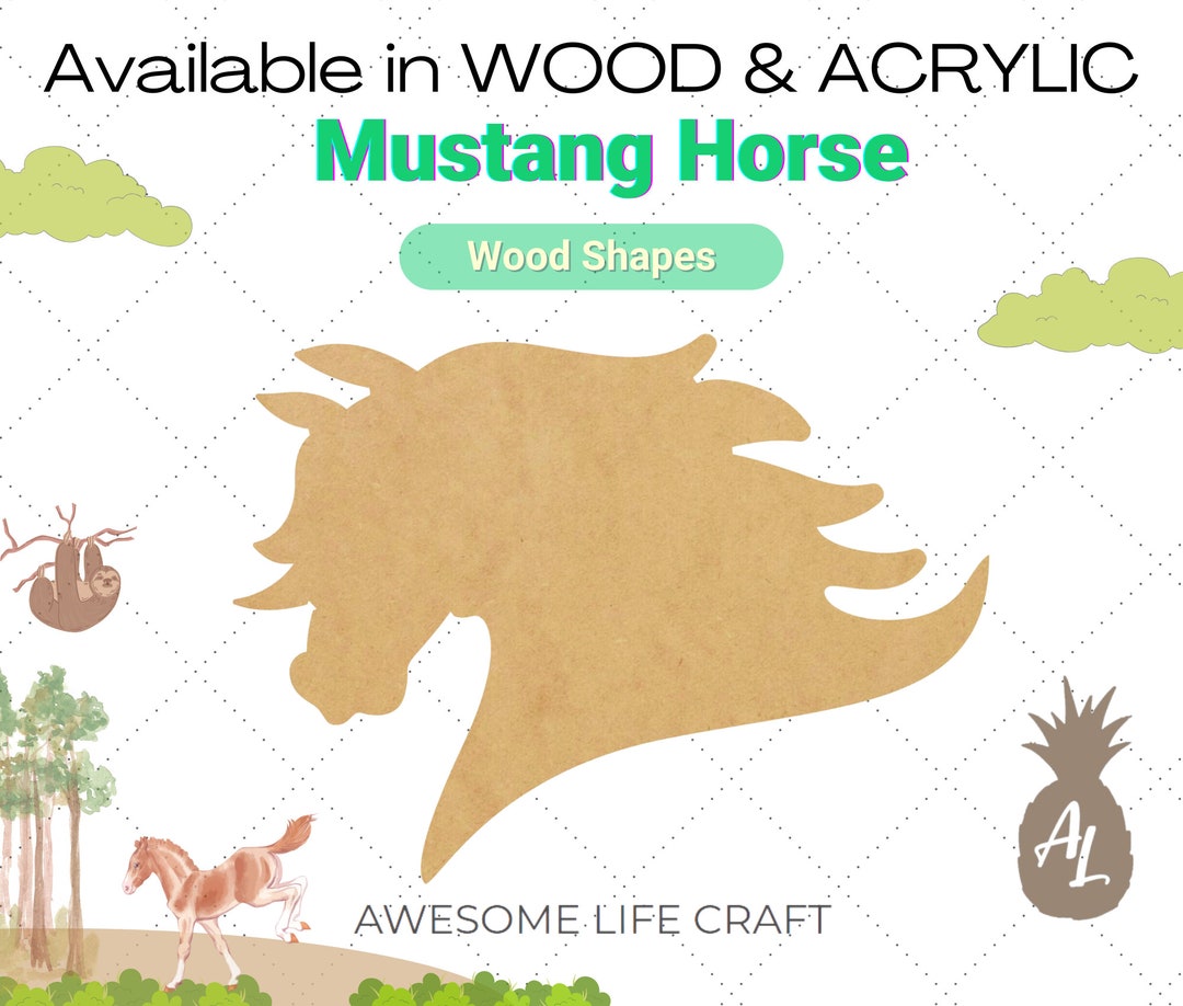 Unpainted Mustang Horse Mascot, Blank Wooden Cutout, Mustang Acrylic ...