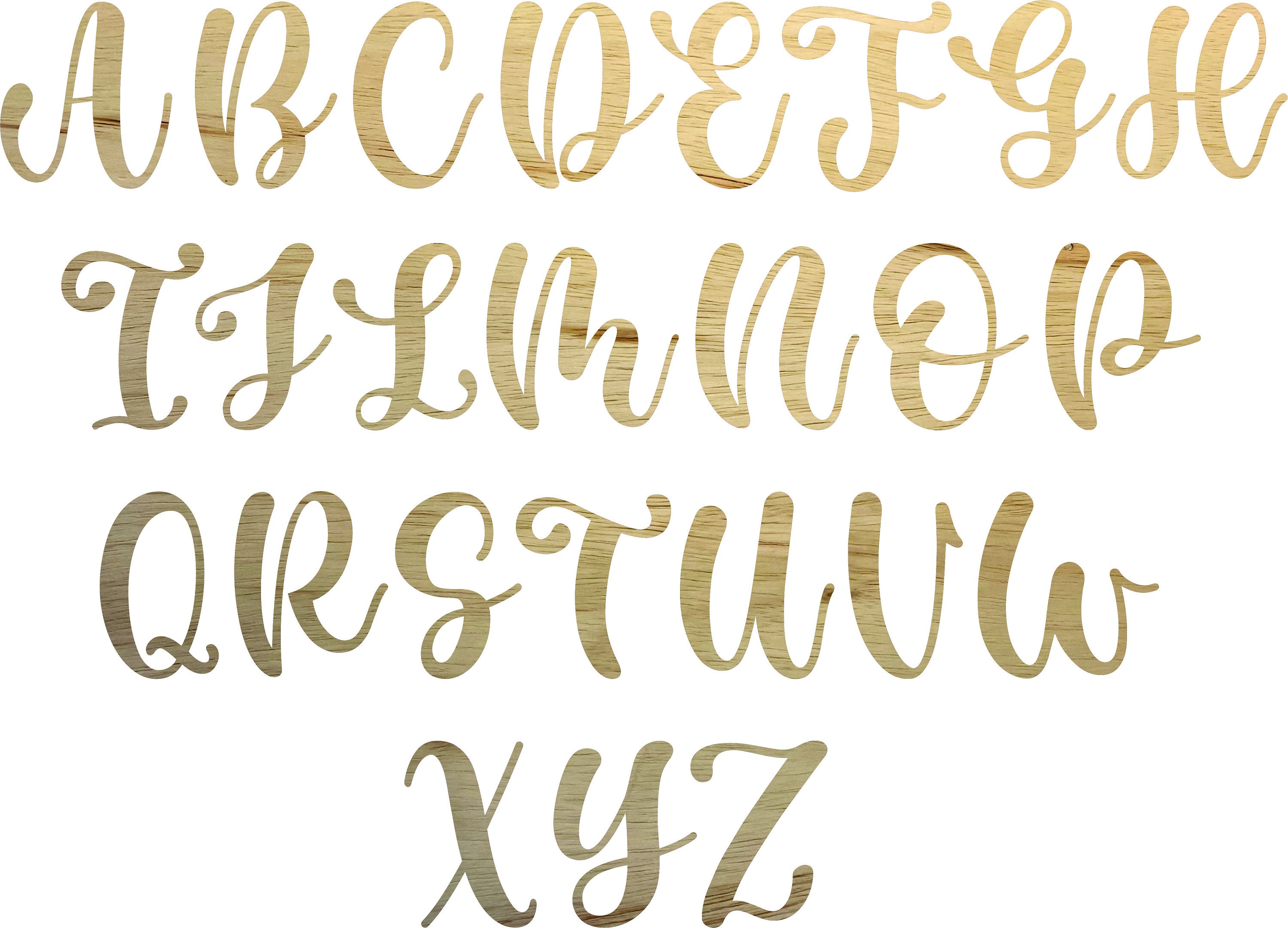 Wooden Script Letters, Unfinished Wood Cursive Casking Cream Font, DIY ...