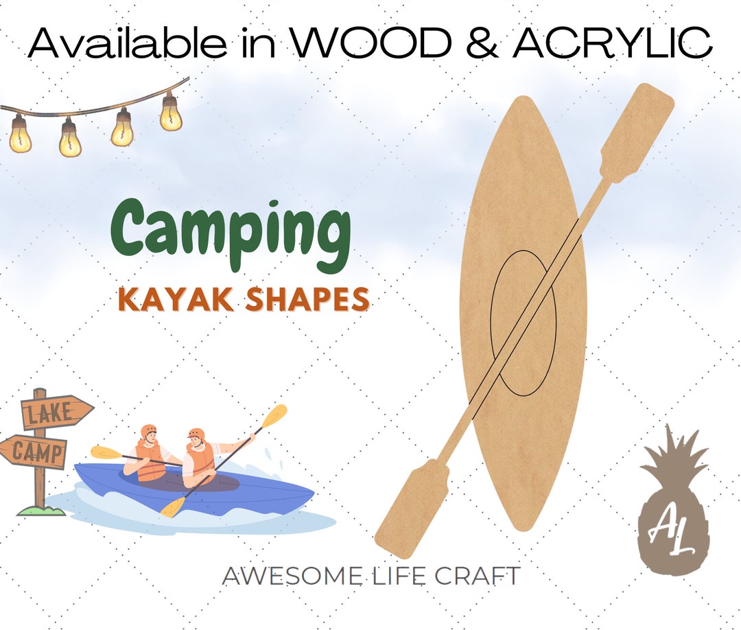 Kayak Wood Shape, Camping Wooden Kayak Cutout, Paintable Engraved Craft ...