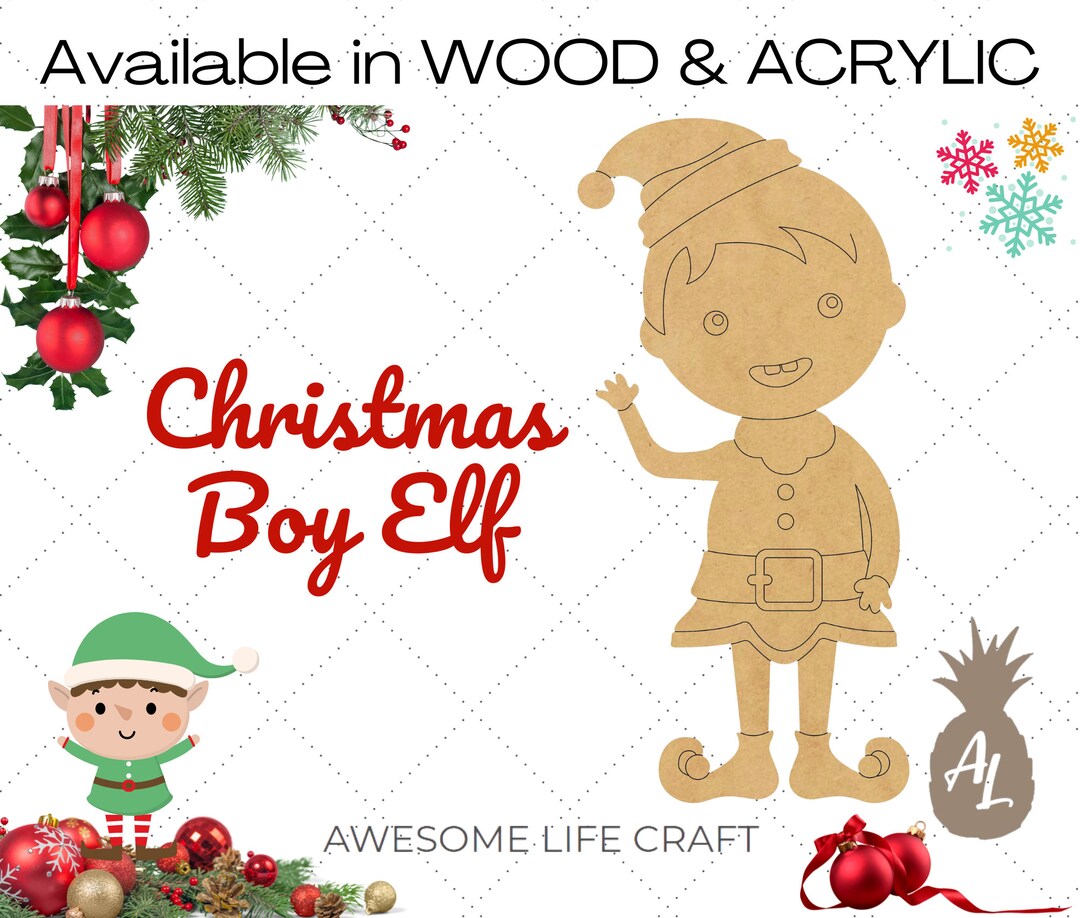 Unfinished Christmas Boy Elf Wooden Shape, Unpainted Christmas Elf Door ...