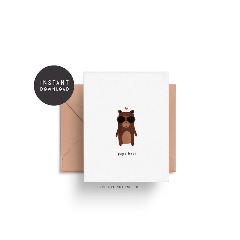 Printable Papa Bear Father's Day Card, Happy Father's Day Card ...