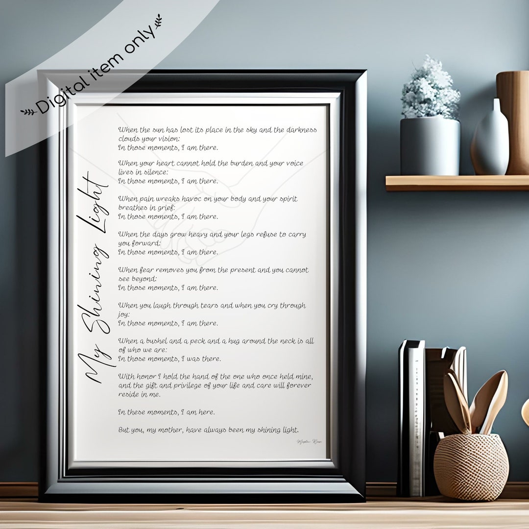 My Shining Light Poetry Mom Gifts Home Decor Original Poem ...