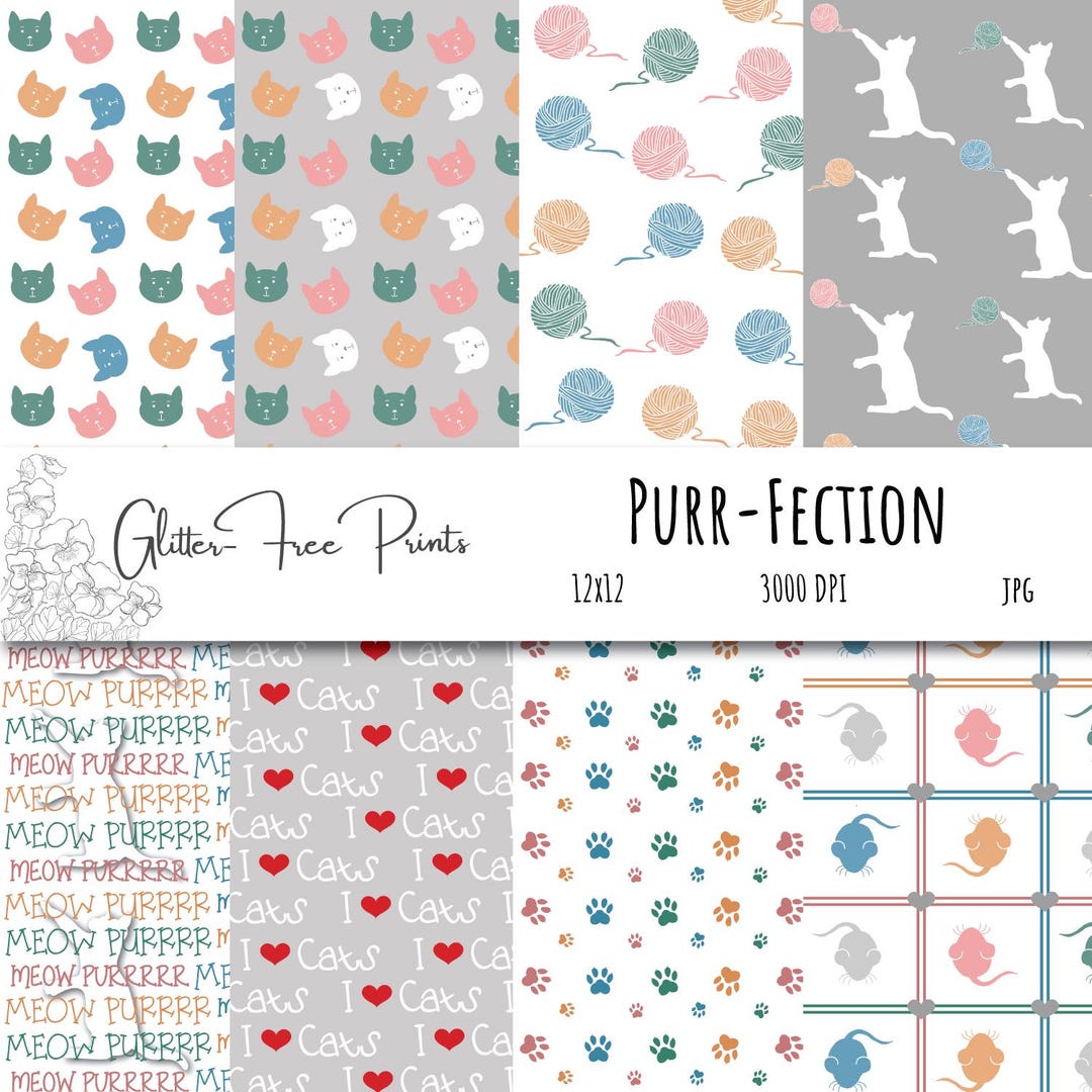 DIGITAL PAPER Cats Galore Cats, Kittens, Yarn, Meow, Cat Paper - Etsy
