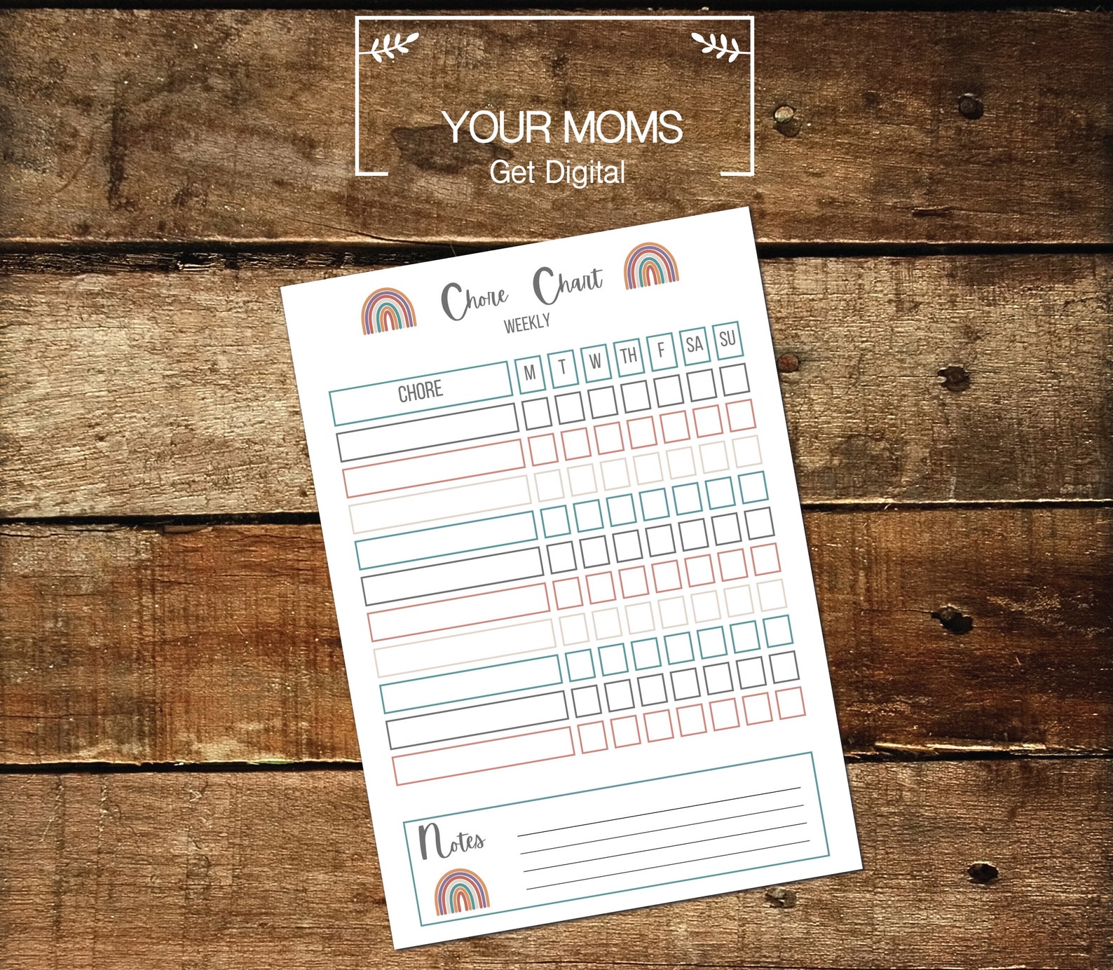 Printable Chore Chart Basic Chore Chart Rainbows Kid Chore Chart Simple ...