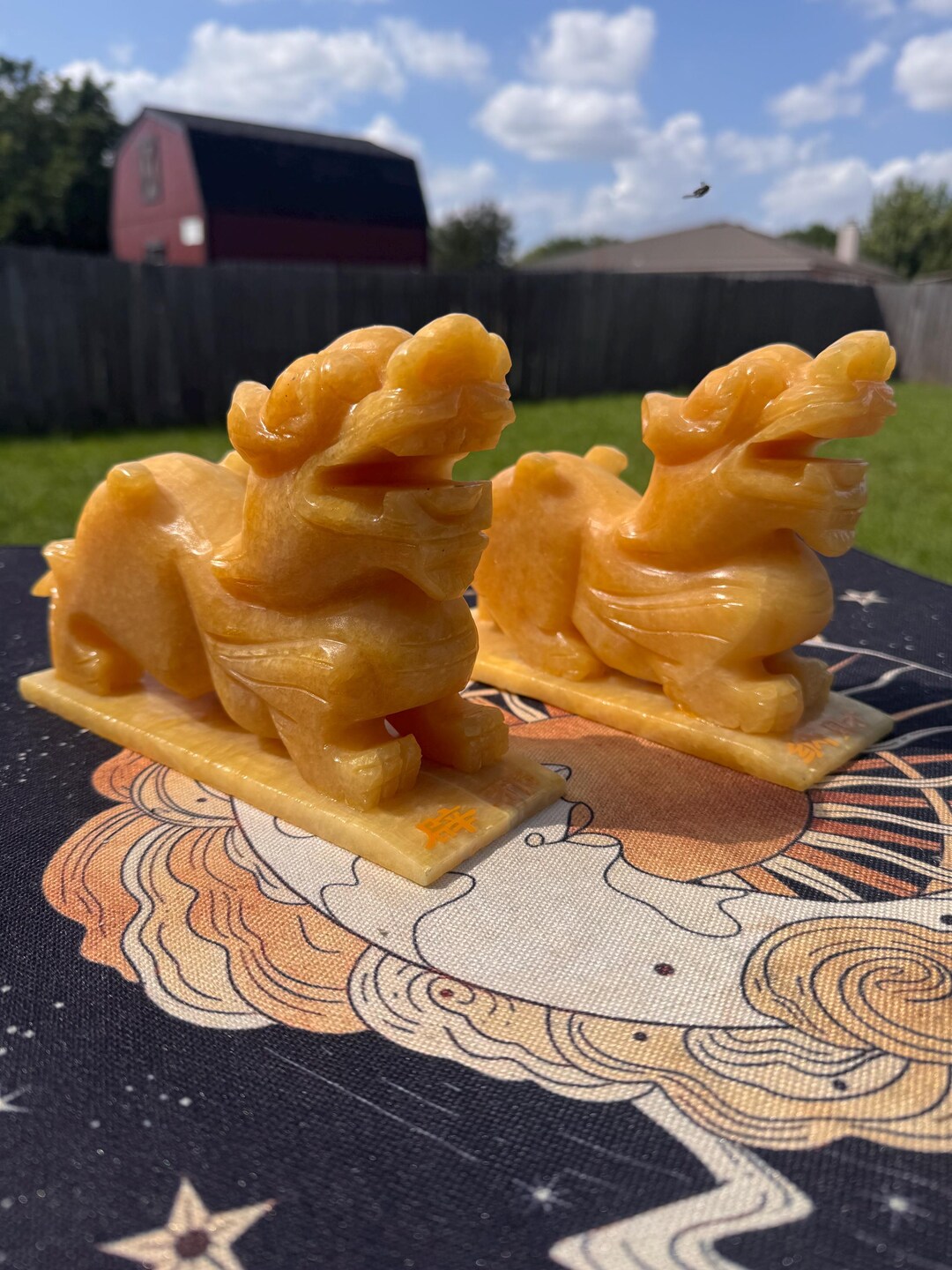 Yellow Jade Pixiu Dragon Statues Set of 2. - Etsy