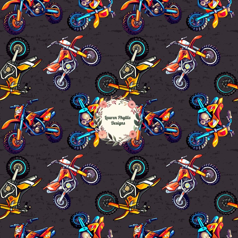 Cartoon Dirt Bikes Seamless File for Sublimation and Fabric Printing ...