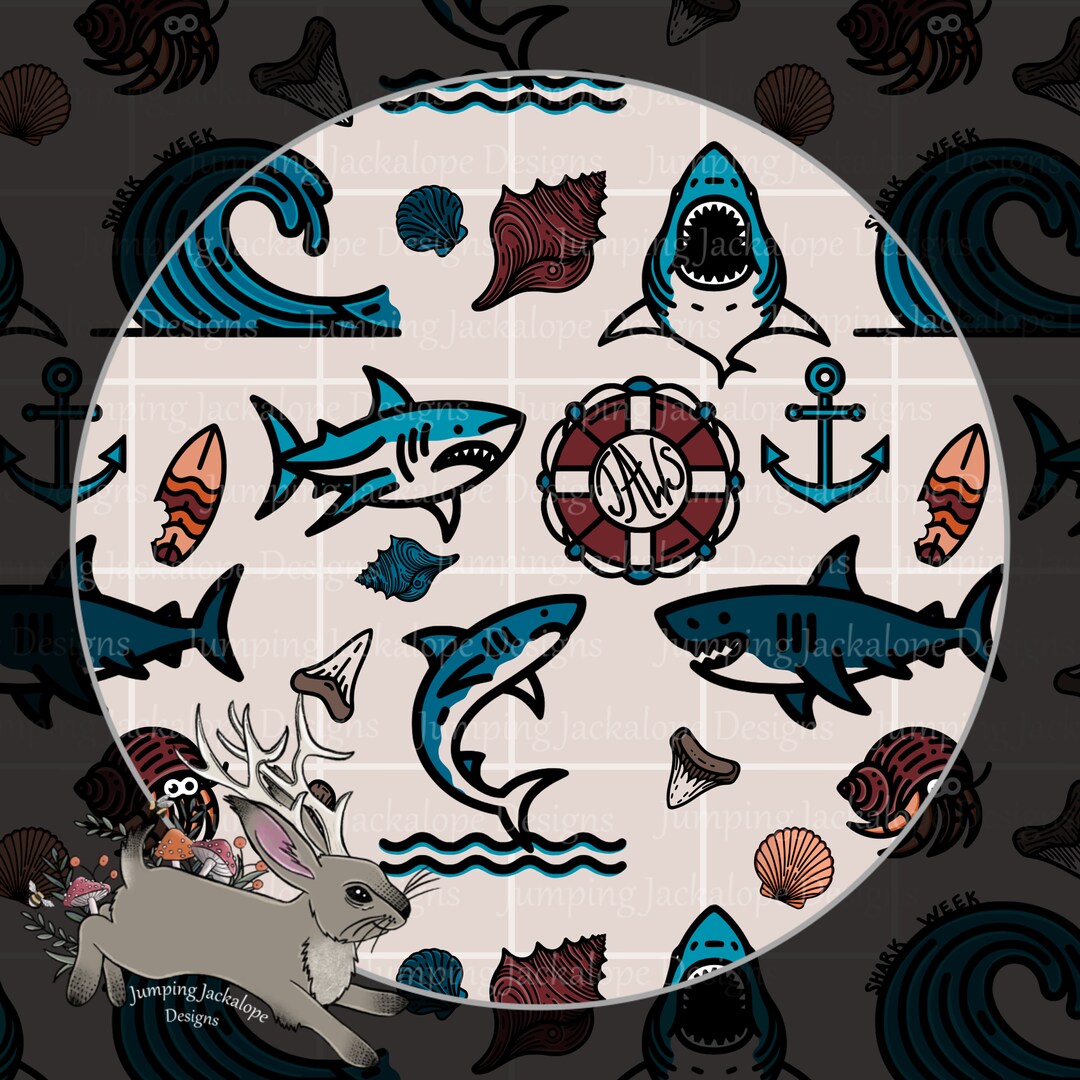 Shark and Shark Teeth Seamless File Design, Digital Download, Summer ...