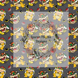 Super Bowser Seamless Pattern, Cartoon Seamless Pattern for Boys, Video ...