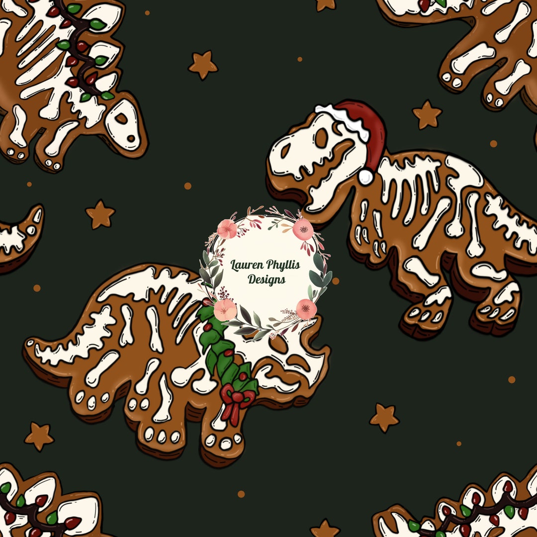 Gingerbread Cookies Dinosaurs Hand Drawn Seamless File for Custom ...