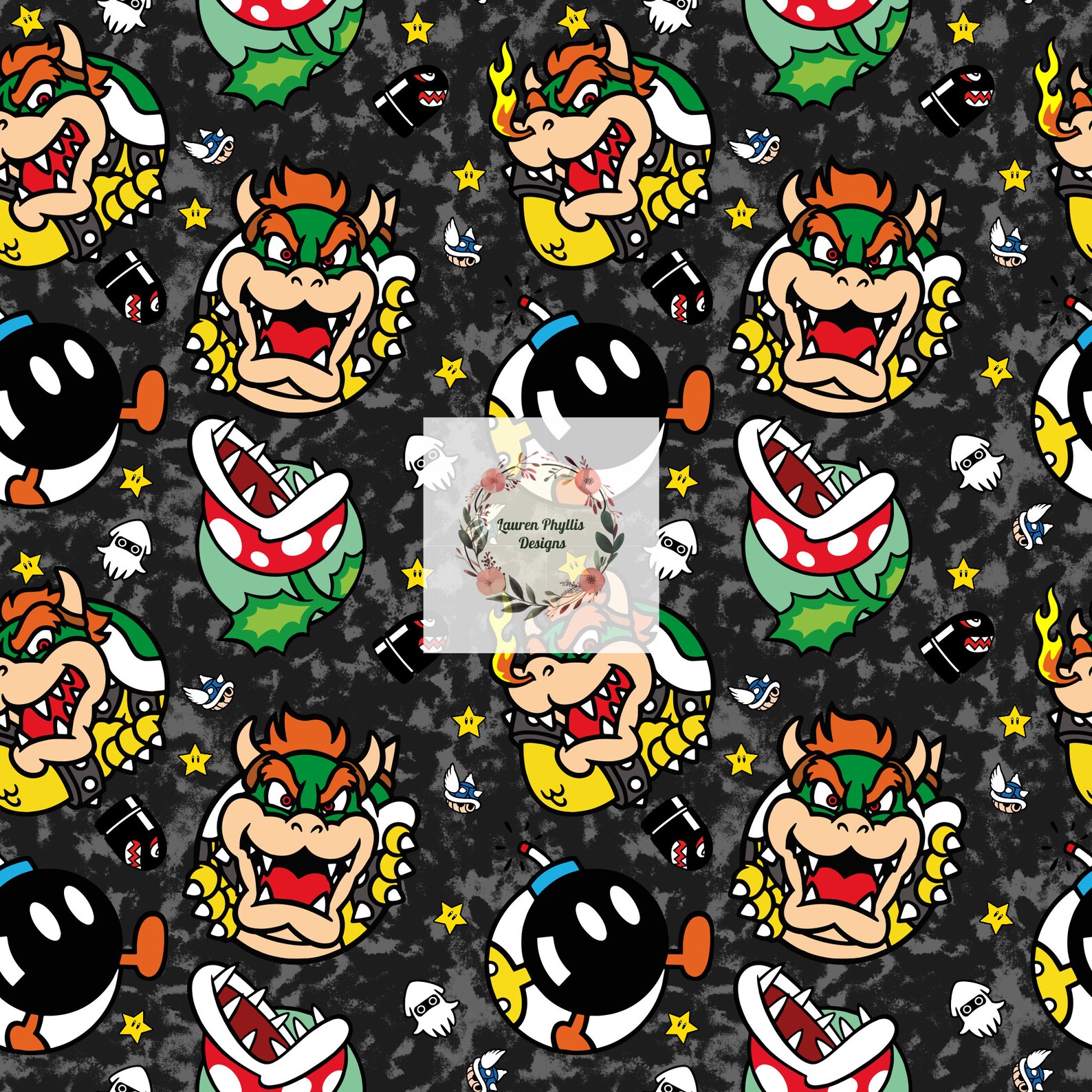 Bowser Seamless Pattern for Boys, Cartoon Repeating Pattern for Fabric ...