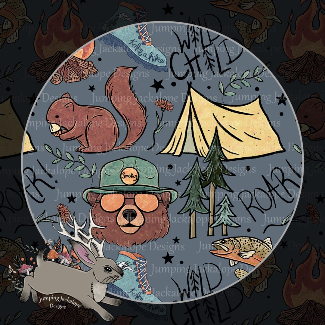 Camping Hand Drawn Seamless Design Digital Download, Summer Outdoors ...