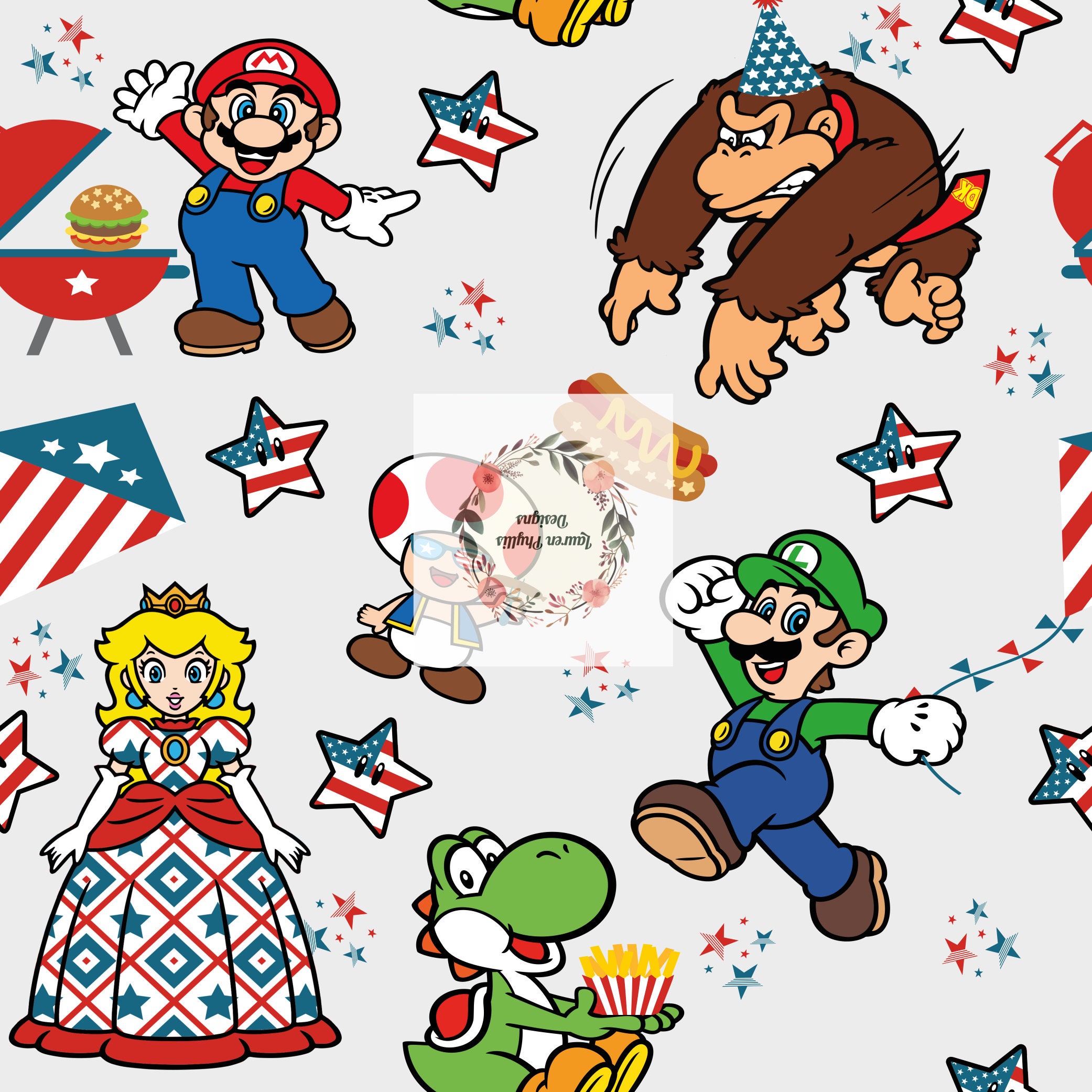 Patriotic Super Mario Seamless Pattern 4th of July Super - Etsy