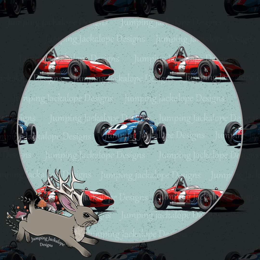 Blue Retro Race Cars Seamless Design Digital Download, Retro Race Cars ...