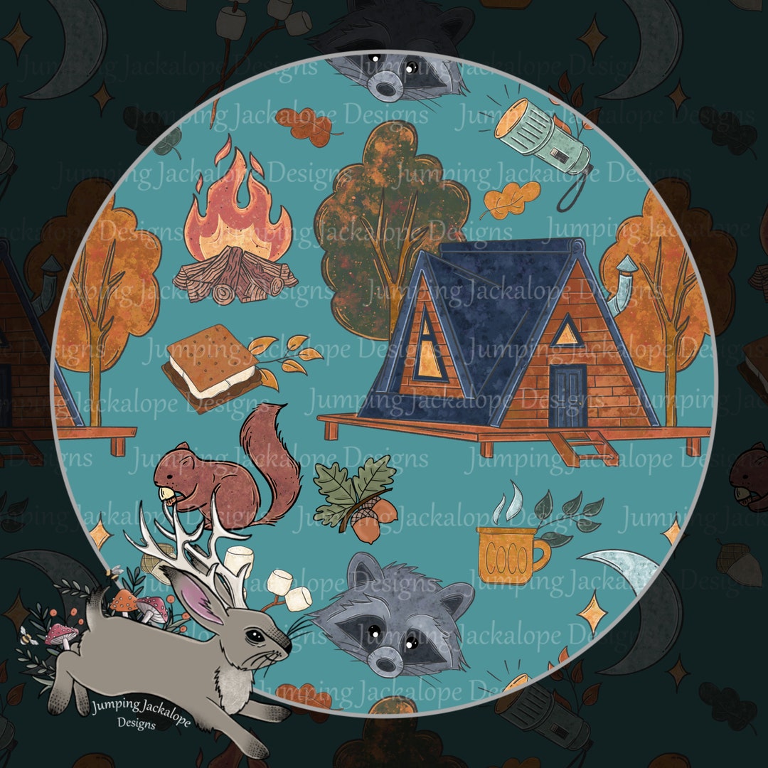 Fall Cabin in the Woods Hand Drawn Seamless File Design Digital ...