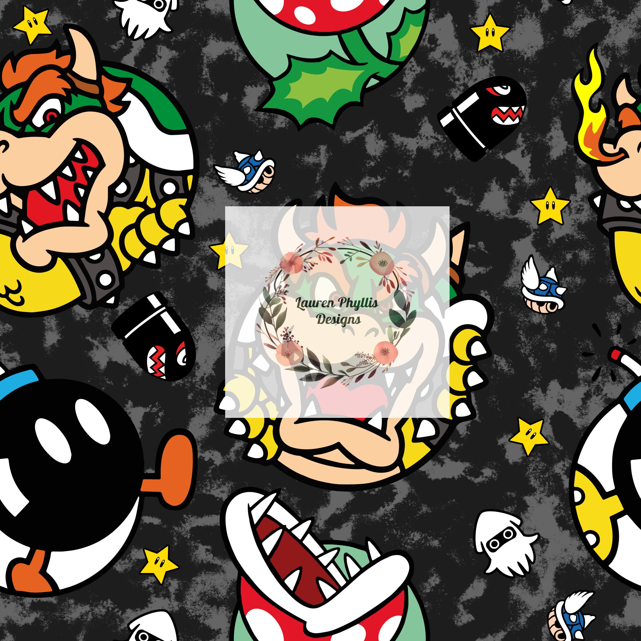 Bowser Seamless Pattern for Boys, Cartoon Repeating Pattern for Fabric ...