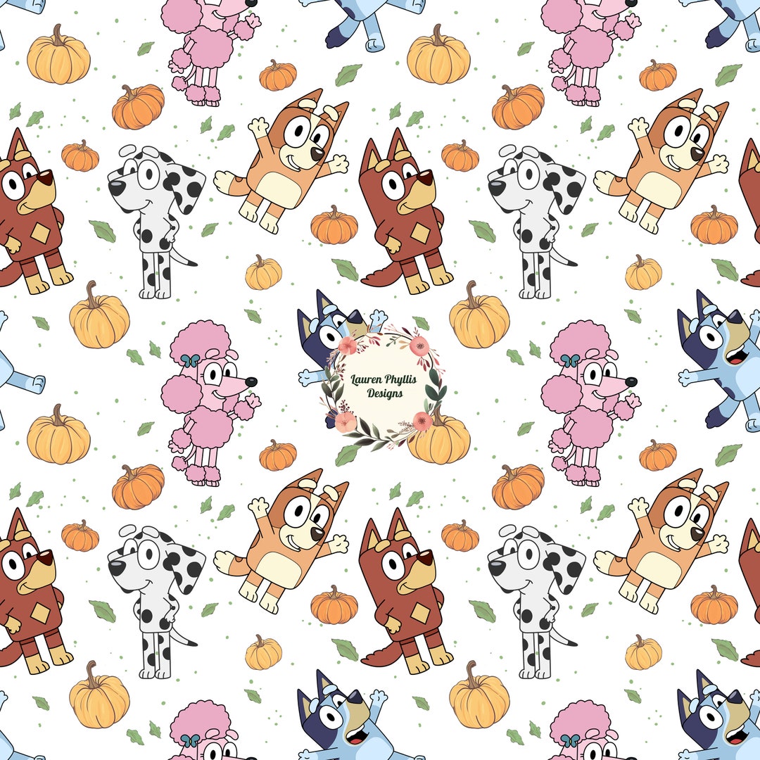 Fall Bluey and Friends With Pumpkins Seamless Design for - Etsy