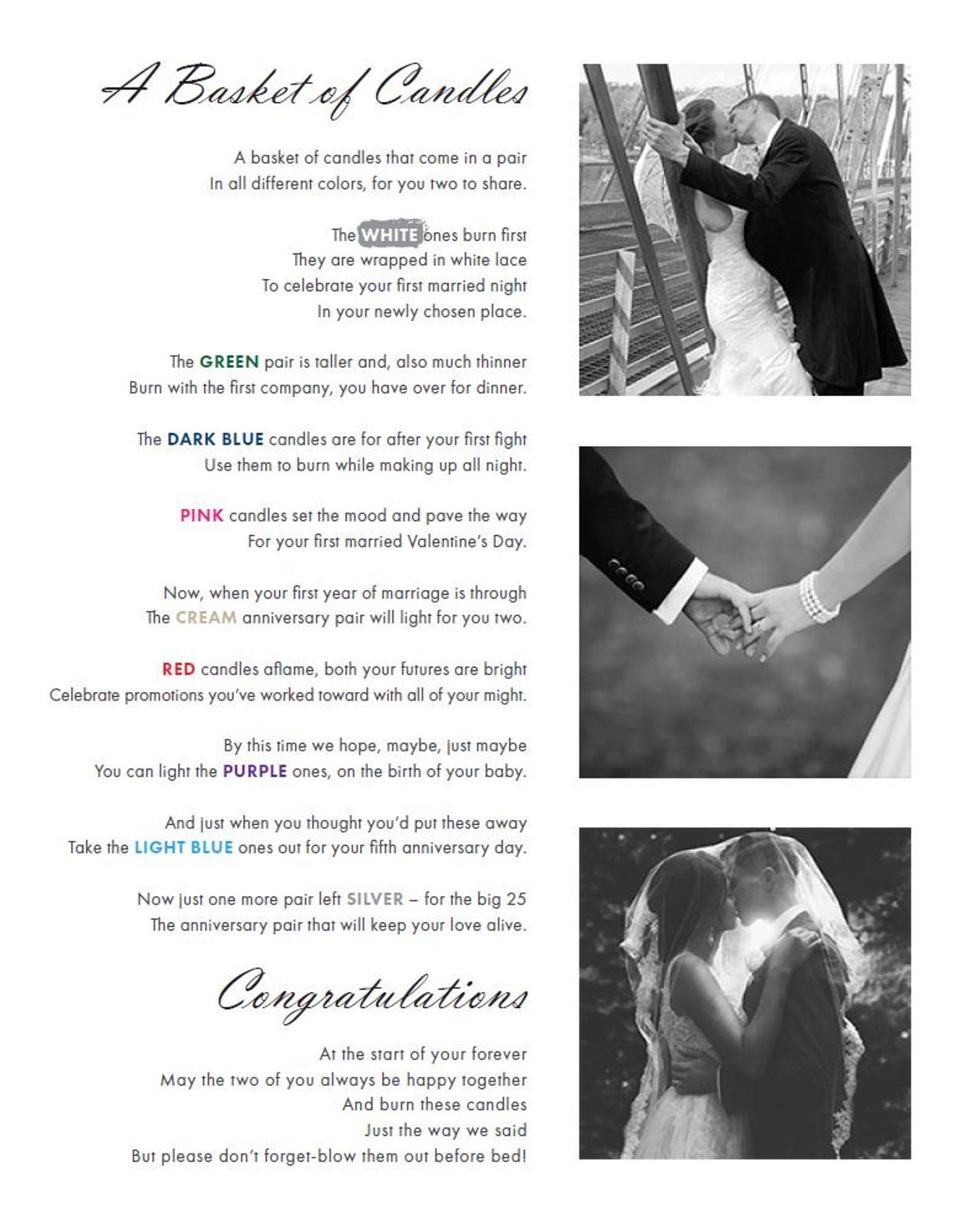 8.5x11 Basket of Candles Printable Poem, Newlywed Gift Basket, Bridal ...