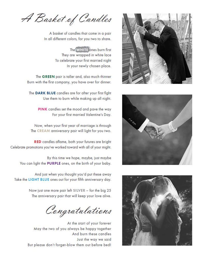 8.5x11 Basket of Candles Printable Poem, Newlywed Gift Basket, Bridal ...